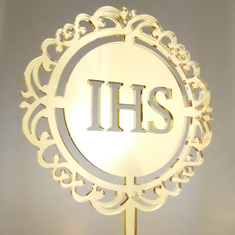 Topper Hostia Elegancki IHS 10 cm - Złoty Lustro - Torcik.net